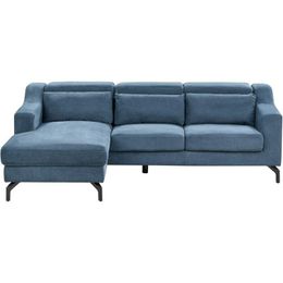 Beliani 4-Sitzer Ecksofa Blau Chenille Stoffbezug L-Förmig mit Chaiselongue Rechtsseitig 3 Dekokissen Breite Armlehnen Dicke Sitzkissen Modern