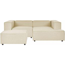 Beliani Ecksofa mit Ottomane Beige Leinen L-förmig 2-Sitzer Modulsofa Linksseitig Wohnzimmermöbel Modern Wohnzimmer Salon Wohnecke Sitzecke