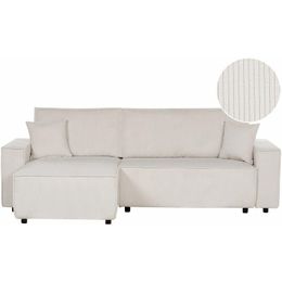 Beliani 2-Sitzer Ecksofa Cremeweiß Stoffbezug Cord mit Chaiselongue Rechts Schlaffunktion Dekokissen L-Form Modern Schlafsofa Wohnzimmer Sitzmöbel