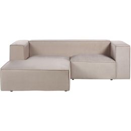 Beliani Ecksofa Taupe Samt L-förmig 2-Sitzer Sofa mit Chaiselongue Rechtsseitig Wohnzimmermöbel Modern Wohnzimmer Ausstattung Wohnecke Sitzecke