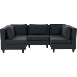 Beliani 5-Sitzer Sofa Schwarz Stoffbezug U-Förmig mit Kissen Schwarze Beine Modular Modern Modulsofa Wohnlandschaft Wohnzimmer Salon Wohnecke