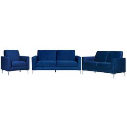 Beliani Sofa Set Dunkelblau Samtstoff Sitzgruppe Minimalistisch Modern Wohnzimmer