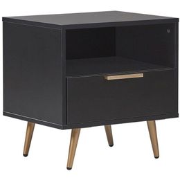 Beliani Nachttisch Schwarz Faserplatte mit 1 Schublade und 1 Fach goldene Metallbeine rechteckig Retro-Stil Schlafzimmer Möbel