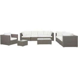 Beliani - Lounge Set Rattan Taupe 8-Sitzer mit Auflagen in Cremeweiß Klassisch