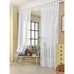 WOLTU Gardinen transparent mit Schlaufen Leinen Optik, Schlaufenschal Leinenvorhang im Landhausstil Stores Voile Fensterschal für Wohnzimmer Kinderzimmer