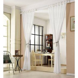 WOLTU - 2er-Set Gardine Schlaufenschal transparent Leinenoptik weiß 140x245 cm