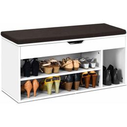 Costway - Schuhbank mit Sitzflaeche, Regal und Sitzkissen, 104 x 30 x 48 cm, Schuhregal Holz, Schuhkommode Schuhablage Schuhschrank aufklappbar,