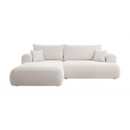 Eck-Schlafsofa Ovo L-Form Creme mit Behälter, Boucle, rechte Seite - Selsey