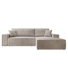 Farese Ecksofa mit Schlaffunktion und Bettkasten, Ottomane rechts, Cordbezug in Beige - Selsey