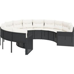 Gartensofa mit Kissen Rund Schwarz Poly-Rattan vidaXL