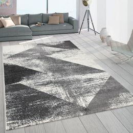 Paco Home - Teppich Wohnzimmer Kurzflor Vintage Pastell Abstraktes Muster Modern Grau Creme 120x170 cm