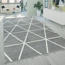 Teppich Wohnzimmer Kurzflor Rauten Skandi Muster Modern Weich Grau Weiß 70x250 cm - Paco Home