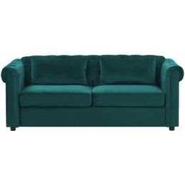 Beliani - Sofa Smaragdgrün Samtstoff 3-Sitzer Schlaffunktion Chesterfield Stil Glamourös Zierkissen Wohnzimmer