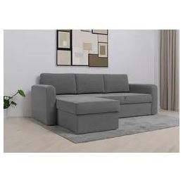 Ecksofa Home Affaire "Delaware, Breite 223 cm, Webstoff fein, mit Stauraum" Sofas Gr. B/H/T: 223 cm x 84 cm x 164 cm, Webstoff fein, Recamiere beidseitig montierbar, grau (light grey) ausziehbar, mit Bettfunktion, Wellenunterfederung