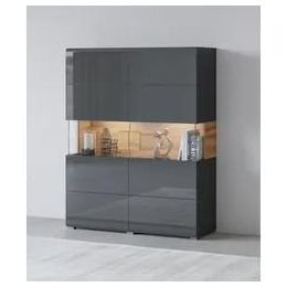 Highboard Inosign "Toledo,Breite 121,5 cm, trendige Hochkommode mit 2 Türen" Sideboards schwarz (antrazit matt/antrazit hgl-alteiche) Hochschrank mit Glas-Partien,stylische Hochglanzfronten