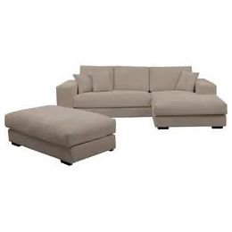 Polstergarnitur WERK2 "Eden L-Form + Hocker", beige (greige, greige), B:286cm H:84cm T:184cm, 90% Polyester, 10% Nylon, Sitzmöbel-Sets, Ecksofa Big-Sofa, Design Ecksofa + Hocker in Cord mit besonders weichem Sitzkomfort