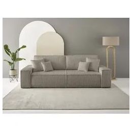 3-Sitzer Andas "FINNLEY Schlafsofa 257 cm, Schlaffunktion mit Bettkasten (200/136cm)" Sofas Gr. B/H/T: 257cm x 85cm x 102cm, Cord, grau (taupe) in Aqua Clean-Bouclé, Struktur fein u. Cord