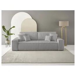 3-Sitzer Andas "FINNLEY Schlafsofa 257 cm, Schlaffunktion mit Bettkasten (200/136cm)" Sofas Gr. B/H/T: 257cm x 85cm x 102cm, Cord, grau in Aqua Clean-Bouclé, Struktur fein u. Cord