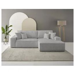 Ecksofa Andas "Finnley Schlafsofa 267 cm in Bouclé, Struktur fein u. Cord, L-Form" Sofas Gr. B/H/T: 267cm x 85cm x 167cm, Cord, Recamiere rechts, grau Schlaffunktion m. Bettkasten (136210 cm), Bouclé, Struktur und Cord