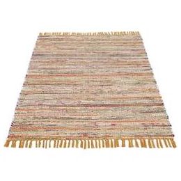 Teppich CarpetFine "Kelim Chindi, Wendeteppich" Teppiche Gr. B: 200 cm 1 St., 6 mm, L: 250 cm, gelb Fransenteppich handgewebt, Fleckerlteppich mit Fransen, auch vielen in Läufergrößen