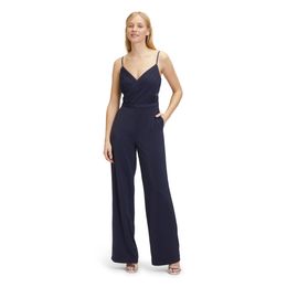 Overall Vera Mont "Vera Mont Jumpsuit mit V-Ausschnitt" Gr. 44, Normalgrößen, blau (night sky) Damen Overalls Materialmix