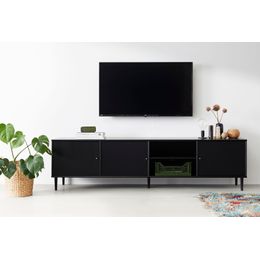 TV-Board HAMMEL FURNITURE "Mistral Fernsehschrank, Medienmöbel, Hängend" Sideboards Gr. B/H/T: 214,9 cm x 56 cm x 45 cm, mit Holzstruktur, schwarz (schwarz gebeizt, stoff) Tür mit HolzstrukturTüren Akustikstoff, Lowboard, B: 214,9 cm