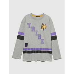 Sisley Longsleeve in Grau/ Schwarz/ Violett - 77% | Gr&ouml;&szlig;e 160 | Kinder-longsleeves