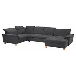 Wohnlandschaft Home Affaire "Lyla U-Form" Sofas Gr. B/H/T: 352cm x 81cm x 214cm, Struktur fein, Recamiere rechts, ohne Funktion, grau (anthrazit) wahlweise mit Rückenfunktion und zusätzlich Bett + Bettkasten