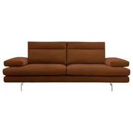 3-Sitzer Calia italia "Toby Wing, Designsofa mit hohem Sitzkomfort, bequem und elegant" Sofas Gr. B/H/T: 208 cm x 90 cm x 113 cm, Leder ANTARES, mit Sitztiefenverstellung-mit Armlehnenverstellung, braun (cuoio antares) inklusive Sitztiefenverstellung, Füße in Chrom glänzend