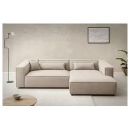 Ecksofa LeGer Home by Lena Gercke "PIARA XXL, Big-Sofa in Cord oder Leinenoptik, L-Form, mit Kedernaht" Sofas Gr. B/H/T: 288 cm x 66 cm x 198 cm, Flachgewebe, Ottomane rechts, beige (hellbeige) wahlweise Ottomane rechtslinks, schwarze Füße, extra tiefe Sitzfläche