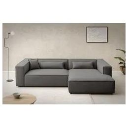 Ecksofa LeGer Home by Lena Gercke "PIARA XXL, Big-Sofa in Cord oder Leinenoptik, L-Form, mit Kedernaht" Sofas Gr. B/H/T: 288cm x 66cm x 198cm, Flachgewebe, Ottomane rechts, grau (anthrazit) wahlweise Ottomane rechtslinks, schwarze Füße, extra tiefe Sitzfläche