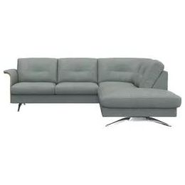 Ecksofa FLEXLUX "Glow, super bequem durch hochwertigem Sitzaufbau mit Federkern, L-Form" Sofas Gr. B/H/T: 236cm x 81cm x 224cm, Bouclé, Ottomane links, Armlehnen in Walnuss, blau (sky blue) Modernes skandinavisches Design