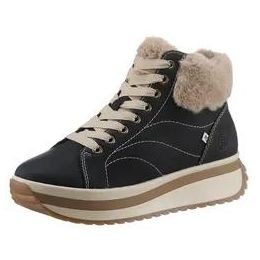 Winterboots Rieker EVOLUTION Gr. 41, schwarz (schwarz-beige) Damen Schuhe Keilsneaker, Plateauboots mit Fellimitatkragen