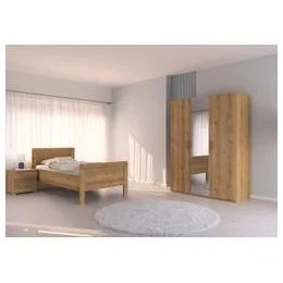 Schlafzimmer-Set Rauch "Evelyn" Schlafzimmermöbel-Sets Gr. Bett 100 x 200 cm + ohne Matratze, B/H: 100 cm x 200 cm, braun (asteiche) Schrank und Bett in 2 Breiten, Nachttisch Schubladen MADE IN GERMANY