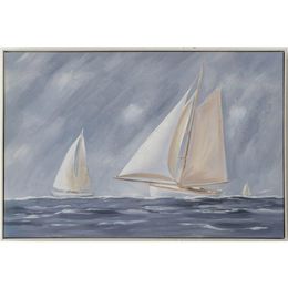 Bild mit Rahmen, Segelboote, bemaltes Öl, 120 x 4 x 80 cm