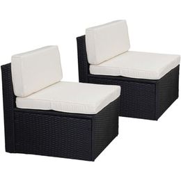 2er-Set Poly-Rattan Sessel HHG 583, Lounge-Rattanstuhl Gartenstuhl, anthrazit, Polster creme