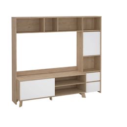 Wohnwand Inosign "Next, TV-Wand, TV-Möbel, Wohnwand, Sideboard", weiß (jackson hickory, weiß hochglanz), B:208,8cm H:182,6cm T:48,4cm, Spanplatte, Kastenmöbel-Sets, mit Schiebetür und 2 Schubladen, Breite 209 cm, Höhe 182 cm