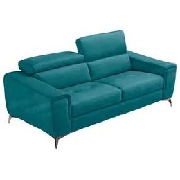 Schlafsofa Egoitaliano "Francine, Designsofa, Loungesofa mit Dauerschlaffunktion, Bettfunktion" Sofas Gr. B/H/T: 233cm x 100cm x 106cm, Luxus-Microfaser BLUSH, blau (teal) hochwertiger Metallbettrahmen & Matratze, Kopfteil manuell verstellbar