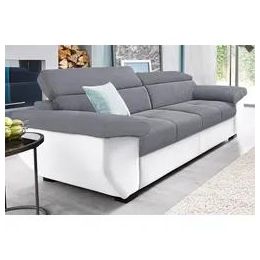 2,5-Sitzer COTTA "Speedway" Sofas Gr. B/H/T: 214cm x 74cm x 103cm, Kunstleder SOFTLUX-Luxus-Microfaser, mit Kopfteilverstellung, grau (weiß, grau)