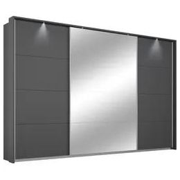 Schwebetürenschrank Rauch "Kleiderschrank Schrank Garderobe Wäscheschrank TOMA mit Passepartout" Schränke Gr. B/H/T: 323 cm x 214 cm x 64 cm, Passepartout mit Beleuchtung, grau (graumetallic) inkl. Regaleinsatz sowie zusätzlichen Einlegeböden MADE IN GERMANY