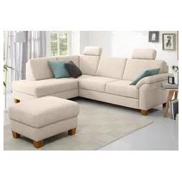 Ecksofa Home Affaire "Borkum L-Form" Sofas Gr. B/H/T: 249cm x 87cm x 189cm, Struktur, Ottomane links, ohne Bettfunktion, beige (natur) mit Federkern, wahlweise Bettfunktion