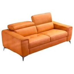 Schlafsofa Egoitaliano "Francine, Designsofa, Loungesofa mit Dauerschlaffunktion, Bettfunktion" Sofas Gr. B/H/T: 233cm x 100cm x 106cm, Luxus-Microfaser Lederoptik, braun (cognac) hochwertiger Metallbettrahmen & Matratze, Kopfteil manuell verstellbar