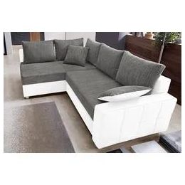 Ecksofa Collection AB "Parma L-Form" Sofas Gr. B/H/T: 224cm x 84cm x 161cm, Kunstleder SOFTLUX-Struktur, Ottomane beidseitig montierbar, mit Bettfunktion-mit Bettkasten-mit Federkern, grau (weiß, grau) mit Bettfunktion und Federkern