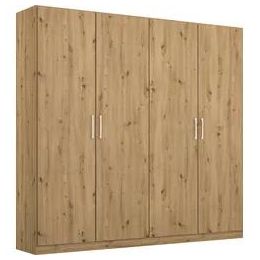 Drehtürenschrank Rauch "Kleiderschrank Schrank Garderobe Wäscheschrank COSMO" Schränke Gr. B/H/T: 181cm x 197cm x 54cm, Ohne Spiegel, braun (eiche artisan) mit zusätzlichen Einlegeböden, Metallgriffe in Weiß MADE IN GERMANY