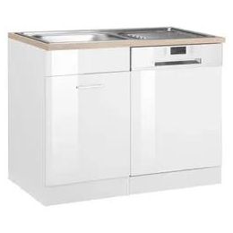 Spülenschrank KOCHSTATION "KS-Haiti", weiß (weiß hochglanz), B:110cm H:85cm T:60cm, Schränke, mit Tür/Sockel für Geschirrspüler