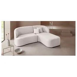 Ecksofa LeGer Home by Lena Gercke "Dilara L-Form" Sofas Gr. B/H/T: 200cm x 87cm x 165cm, Struktur fein, Ottomane rechts, beige (creme) gerundete Rückenlehne und Front, in 3 Bezugsqualitäten