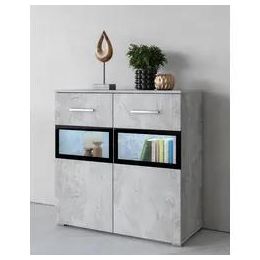 Sideboard Inosign "Sarah" Sideboards Gr. B/H/T: 91cm x 92cm x 38,5cm, grau (beton-optik) Breite 91 cm, Türen mit Glaseinsatz