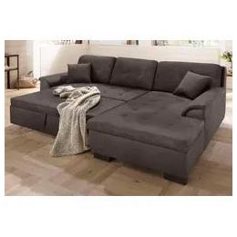 Ecksofa Home Affaire "Bergen" Sofas Gr. B/H/T: 267cm x 83cm x 178cm, Microfaser PRIMABELLE, Recamiere rechts, mit Bettfunktion, grau wahlweise mit Bettfunktion L-Form