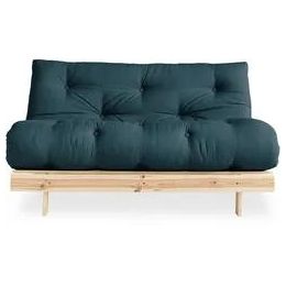 Schlafsofa KARUP DESIGN "Roots" Sofas Gr. B: 140cm, Gestell natur, blau (petrol) inkl. Futonmatratze, Liegefläche 140x200 cm