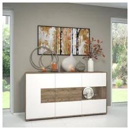 Kommode Places of Style "Stela" Sideboards Gr. B/H/T: 179,8 cm x 96,7 cm x 40,6 cm, weiß (tobaco oak, crystal white hochglanz) mit Push-to-open und Soft-Close-Funktion